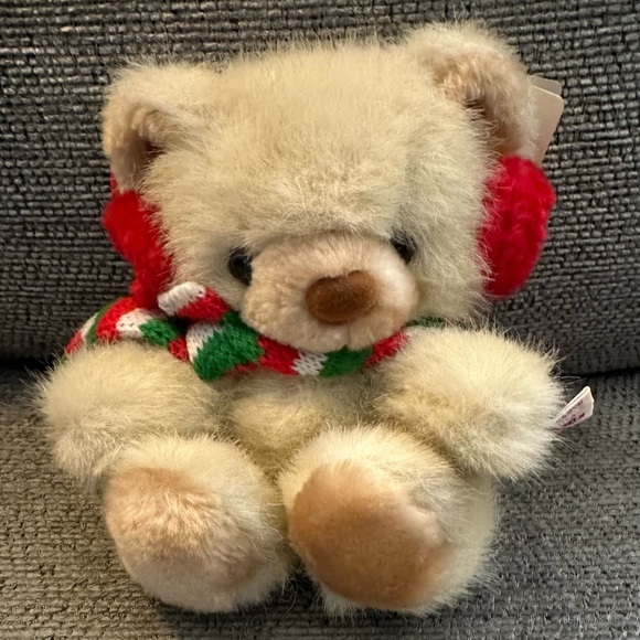 Russ | Toys | Vtg Russ Tuff Teddy Bear Plush 6 Earmuffs Red Green Scarf ...